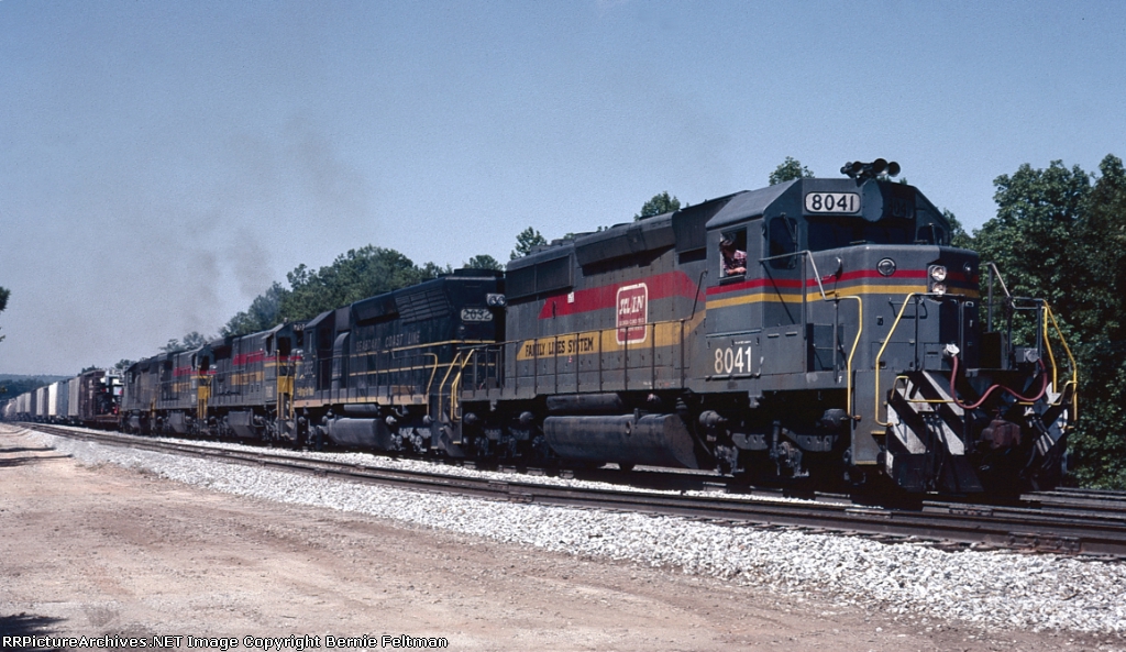 Seaboard System SD40-2 #8041, the lead unit of five six-axle locomotives powering today's train ...